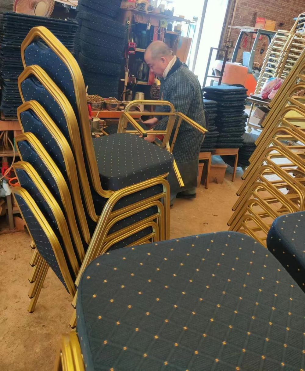 Penang Blue Navy Dotted Gold Metal Frame Banquet Chair | Banquet Chair ...