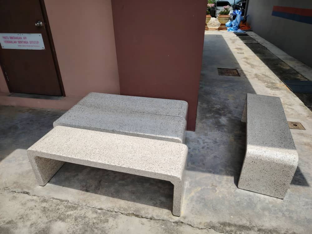 Penang 4ft U Shape Concrete Terrazo Stone Bench | Outdoor Stone bench ...