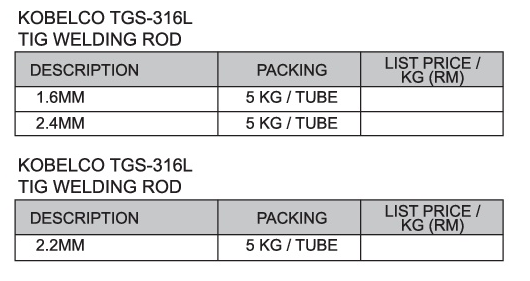 Kota Kinabalu KOBELCO TGS-316L TIG WELDING ROD KOBELCO TGS/TGX TIG RODS ...